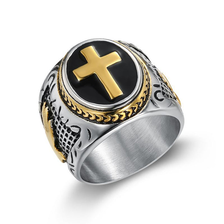 Titanium Steel Cross Pattern Carved Ring (Christian Cultural Retro ...